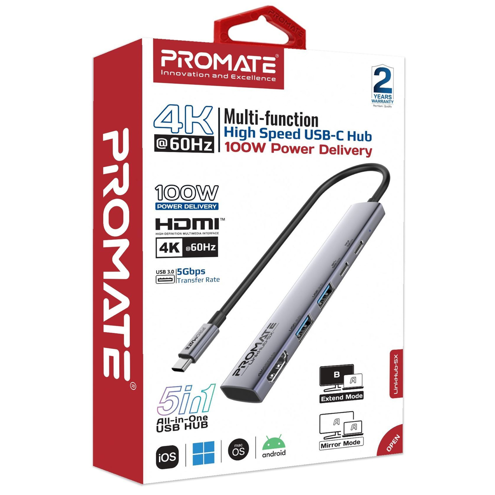 Buy the Promate 5-in-1 Multi-Port 100W PD Compact Hub with USB-C ...